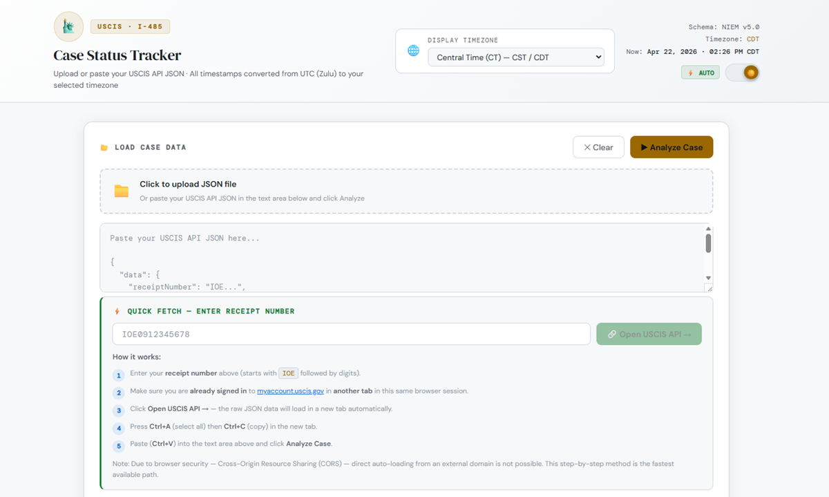 USCIS Case Status Tracker | Free I-485 Case Analyzer Tool